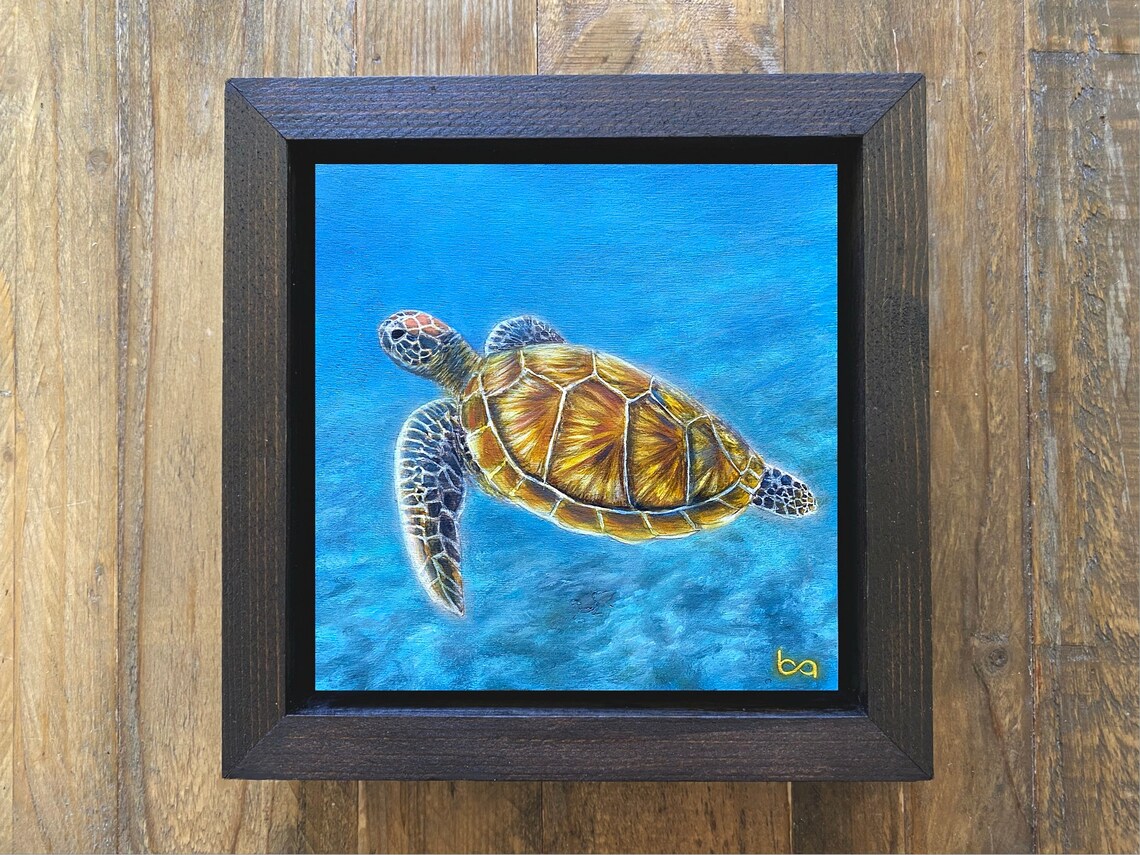 Sea Turtle Artist Proof, 6x6 Acrylic Painting, Mini Tropical Sea Life ...