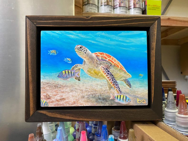 Sea Turtle Painting: 5x7" Acrylic Ocean Art by Ben Atkin - Etsy