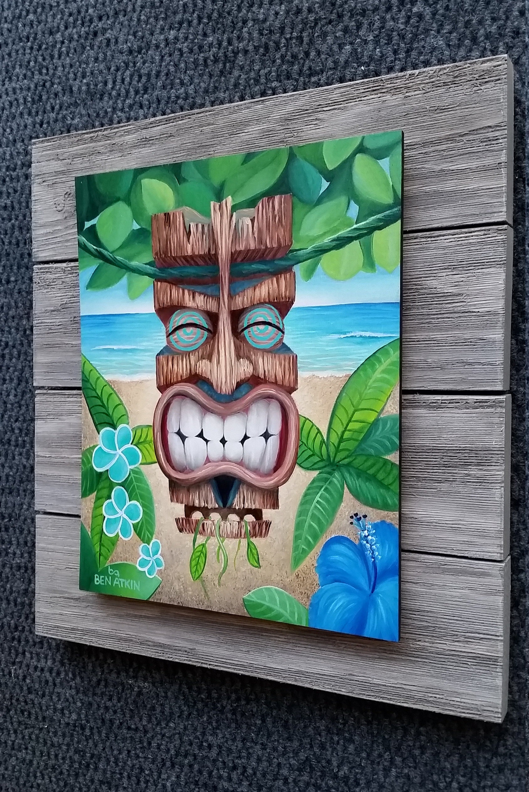 Tiki Beach Artist Proof, 8x10 Acrylic Painting, Tiki Bar Art, Tiki Room ...