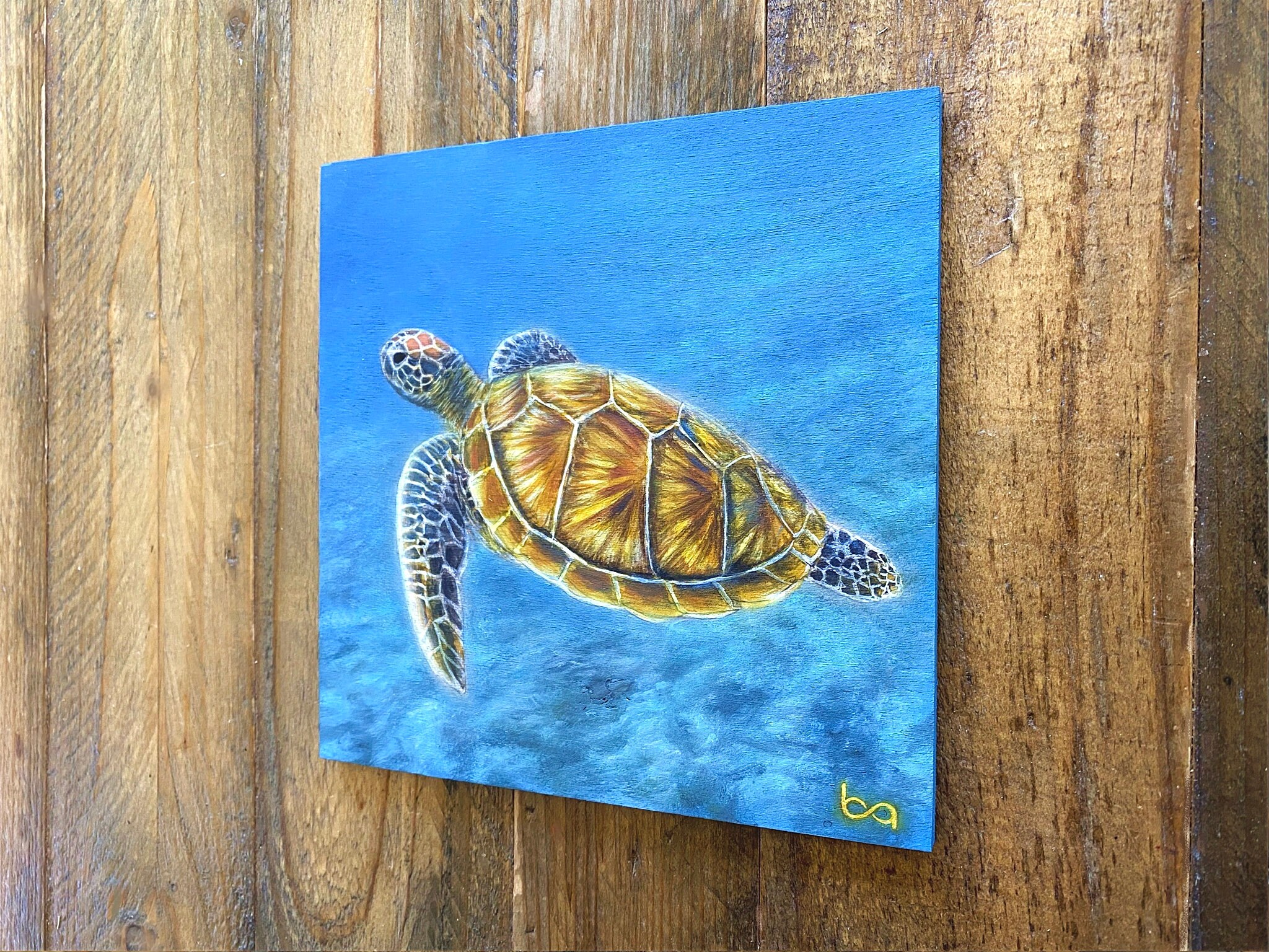 Sea Turtle Artist Proof, 6x6 Acrylic Painting, Mini Tropical Sea Life ...