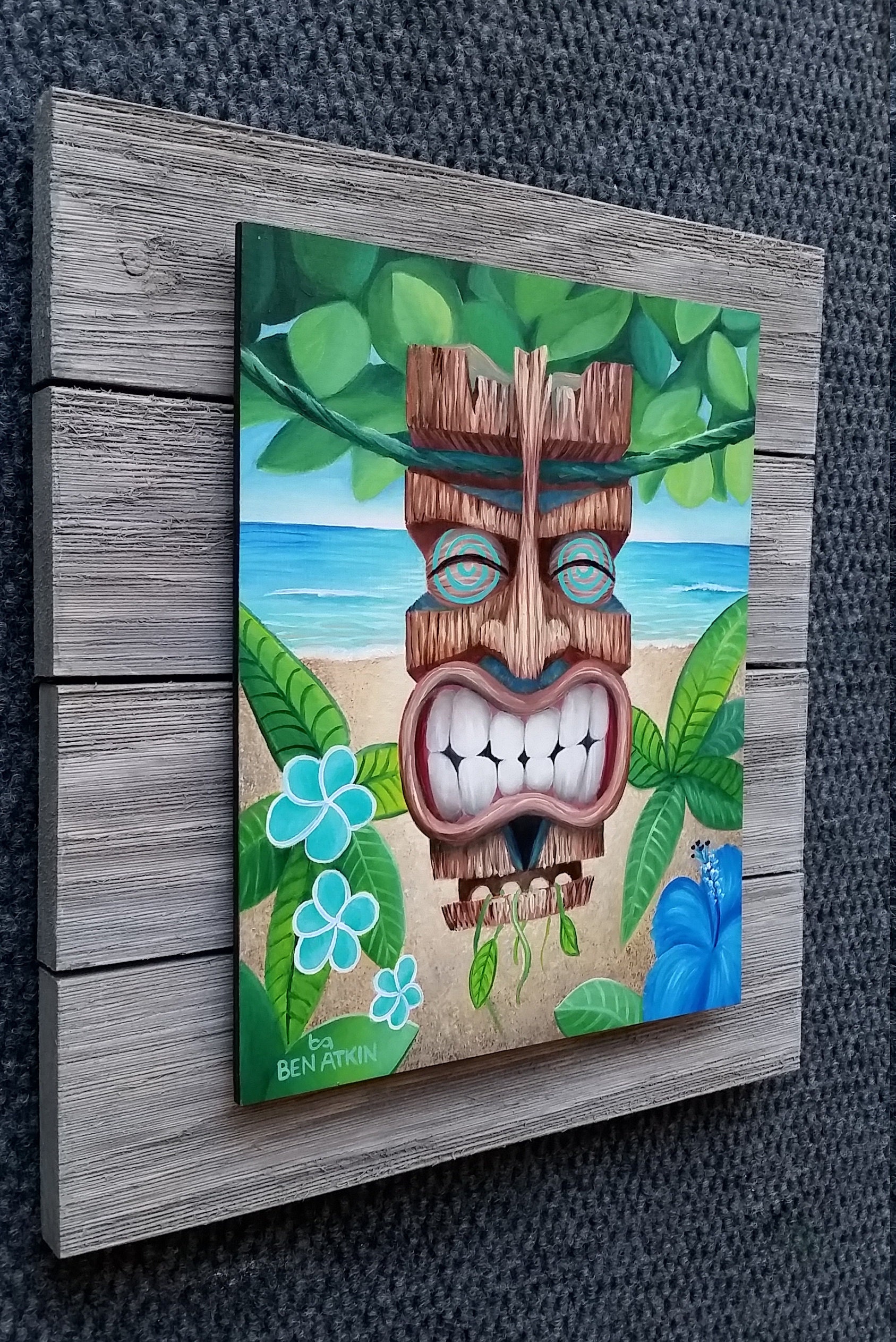 Tiki Beach Artist Proof, 8x10 Acrylic Painting, Tiki Bar Art, Tiki Room ...