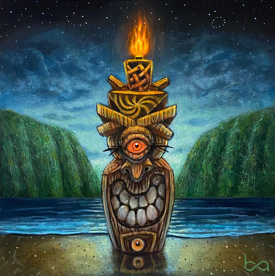 Cyclops Tiki Painting: Hand Painted Tropical Beach Art, 6x6" - Etsy