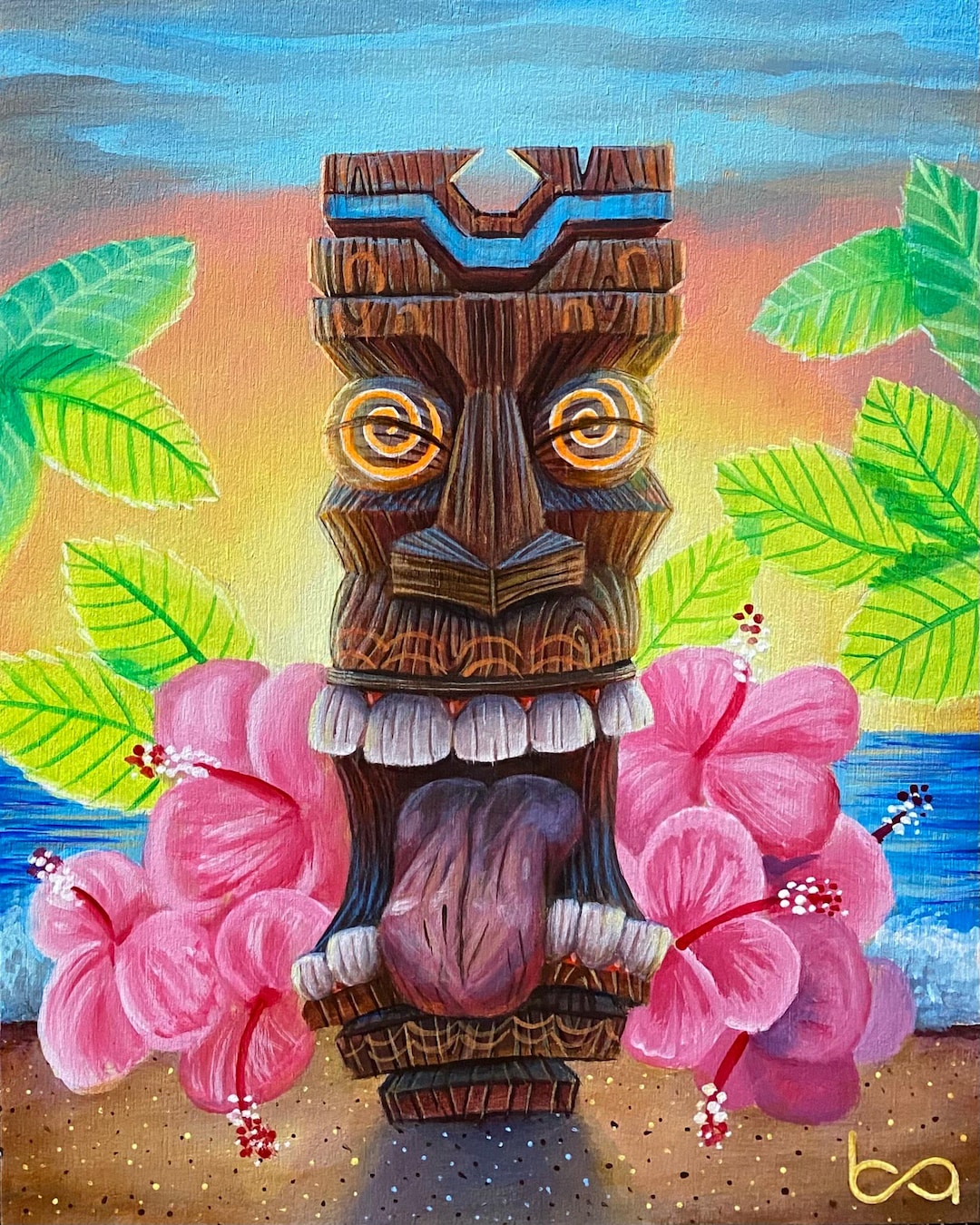 Original Tiki Bar Art: Hand Painted Acrylic Painting (4.75x6") - Etsy