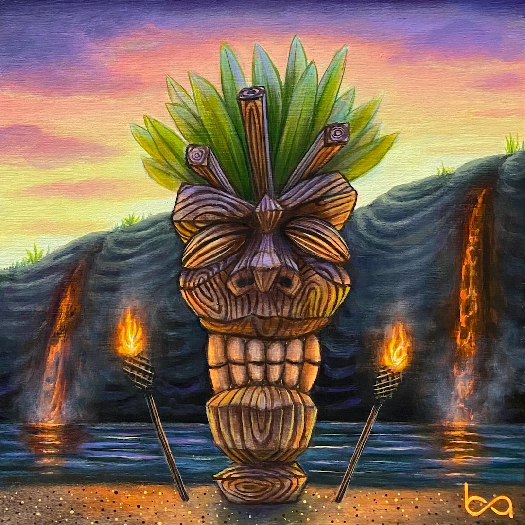 Lava Tiki - Hand Painted Original, 6x6" Acrylic Painting, Tiki Bar ...