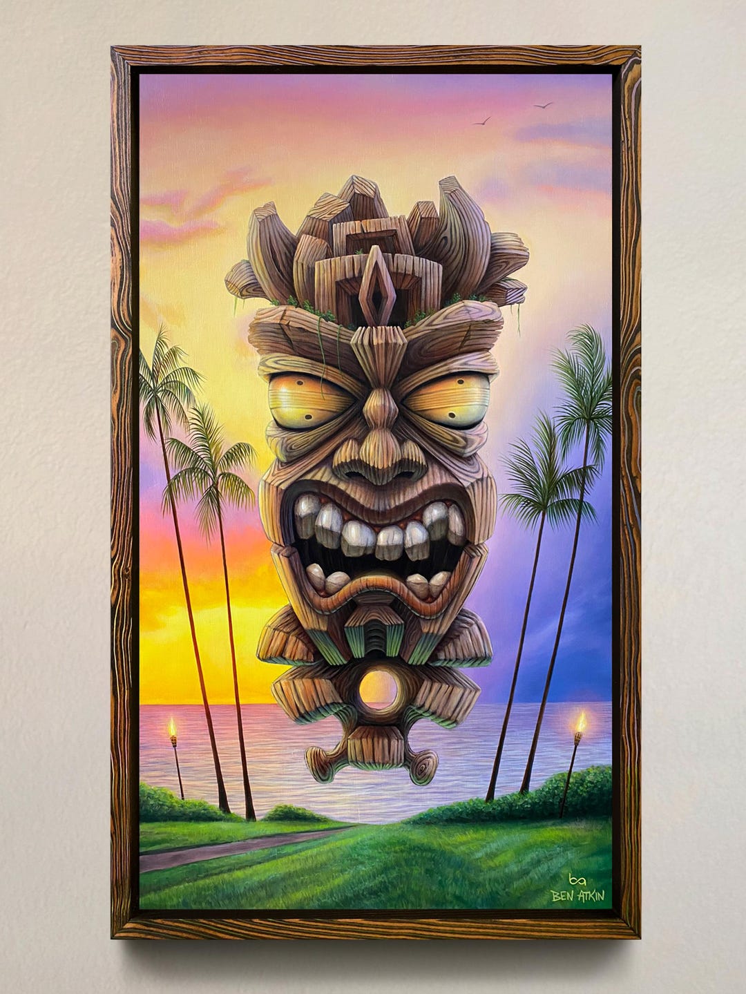 Mantis Tiki Acrylic Painting – Tropical Ocean Sunset, Framed 16x28 - Etsy