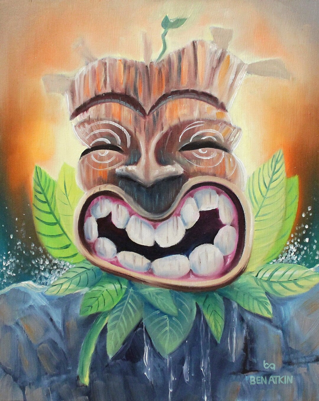 Fire & Ice Tiki - Hand Painted, Original Oil Painting, Hawaiian Tiki ...