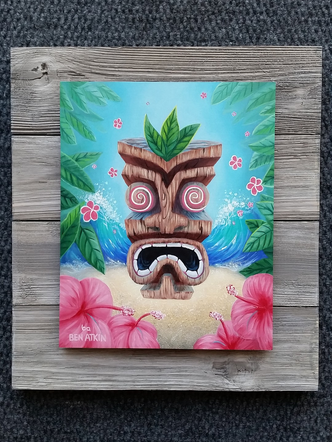 Tiki - Hand Painted, Original Oil Painting, Tropical Ocean Tiki Art ...
