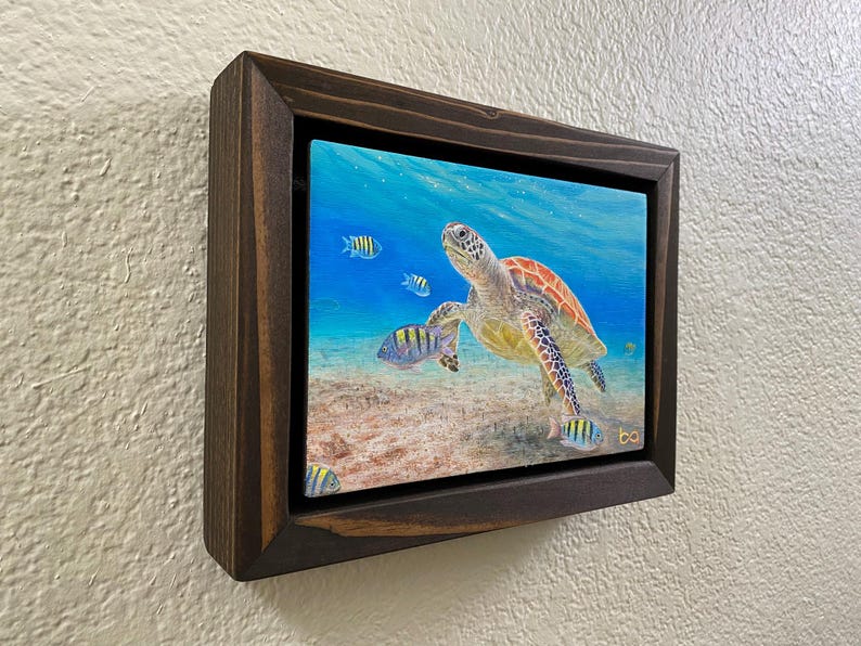 Sea Turtle Painting: 5x7" Acrylic Ocean Art by Ben Atkin - Etsy