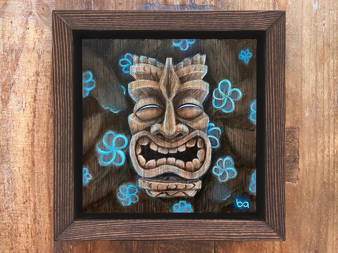 Tiki - Artist Proof, 6x6" Acrylic Painting, Hawaii Inspired, Blue ...