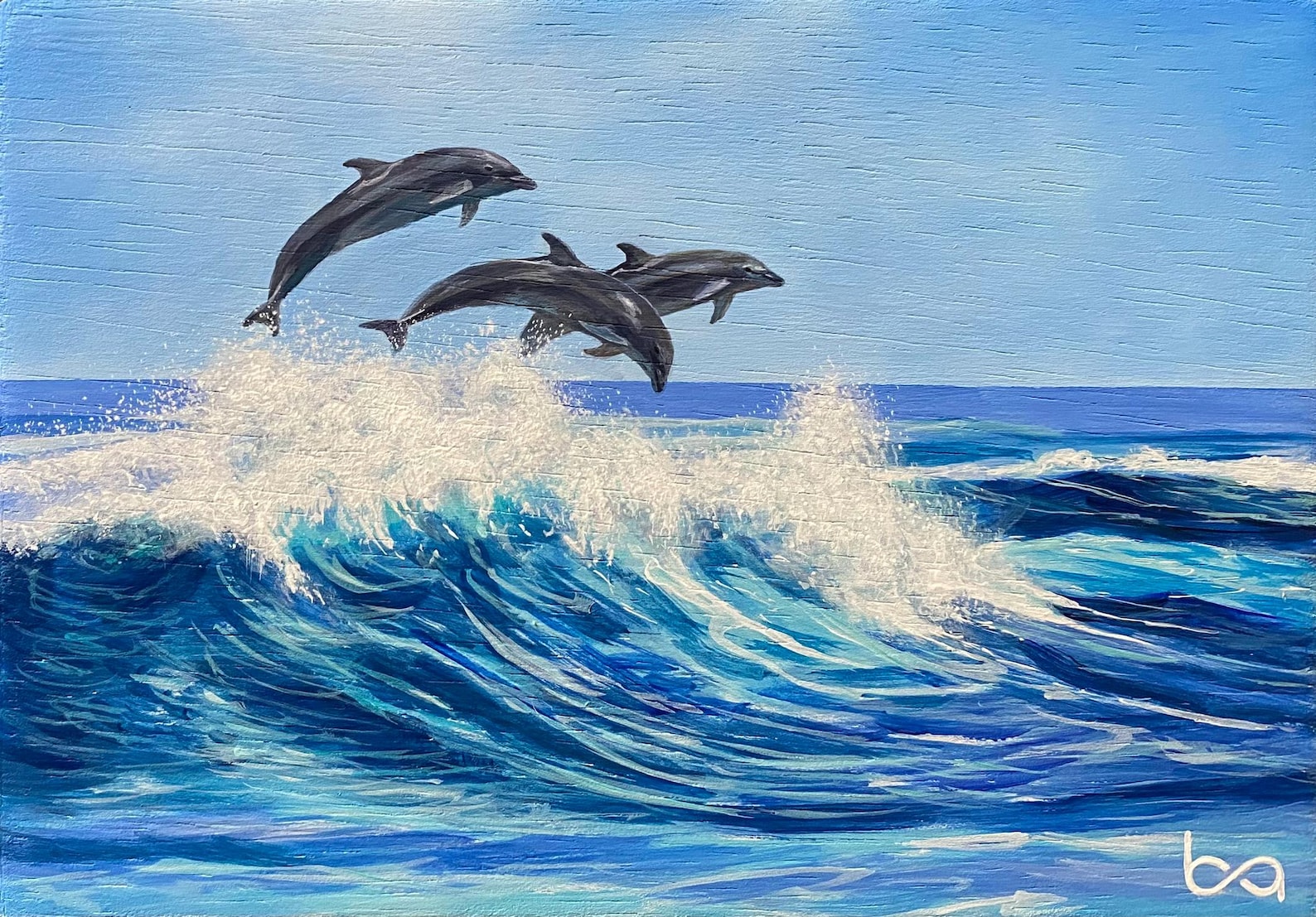 Dolphins Original Painting 5x7" Acrylic Hand Painted Dolphins Swimming ...