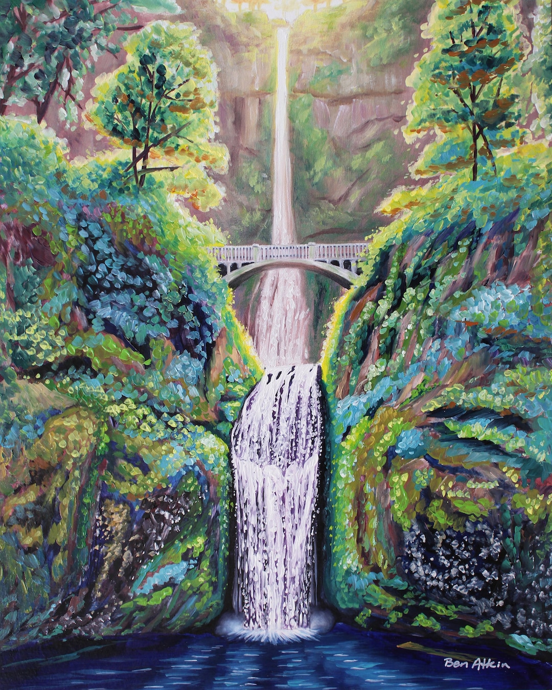 Multnomah Falls Oil Painting: Original Oregon Landscape Art, Framed - Etsy