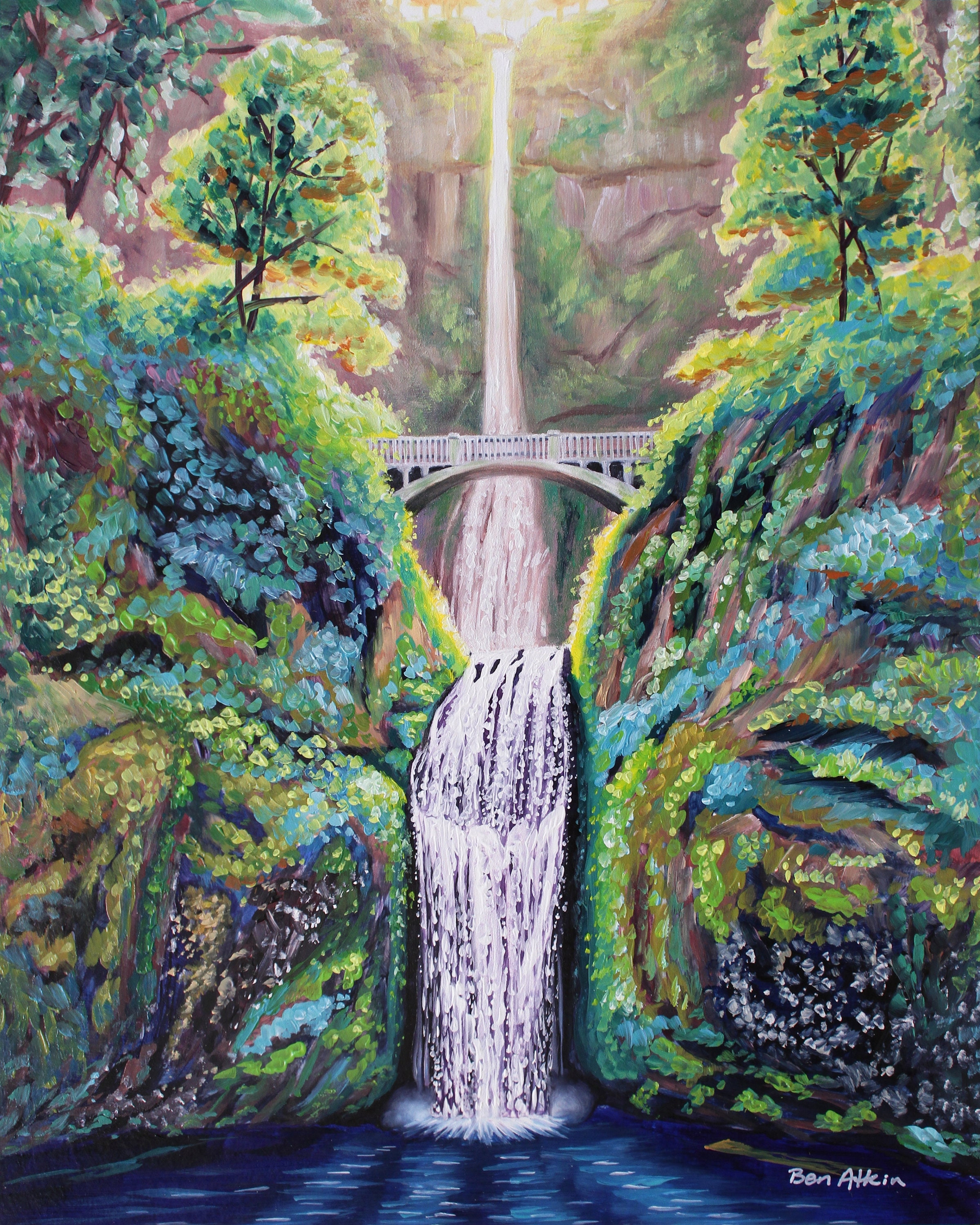 Multnomah Falls Painting Hand Painted, Original Oil Paint Waterfall ...