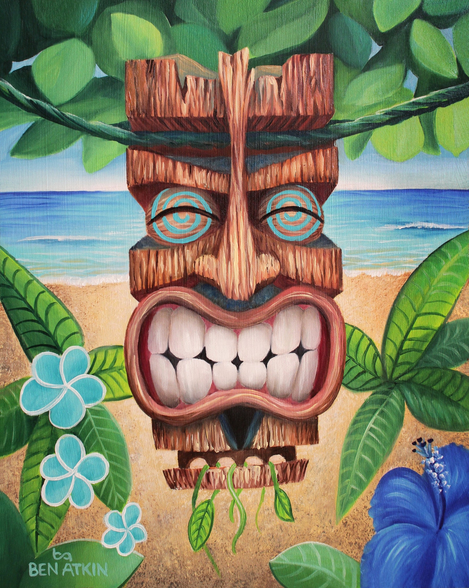 Tiki Beach Artist Proof, 8x10 Acrylic Painting, Tiki Bar Art, Tiki Room ...