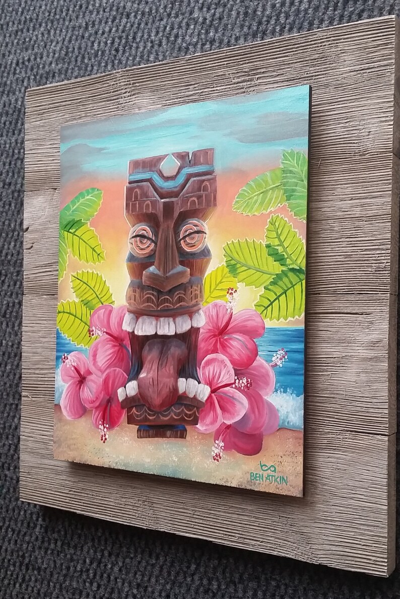 Tiki Surf Artist Proof, 8x10 Acrylic Painting, Hawaiian Tropical Beach ...