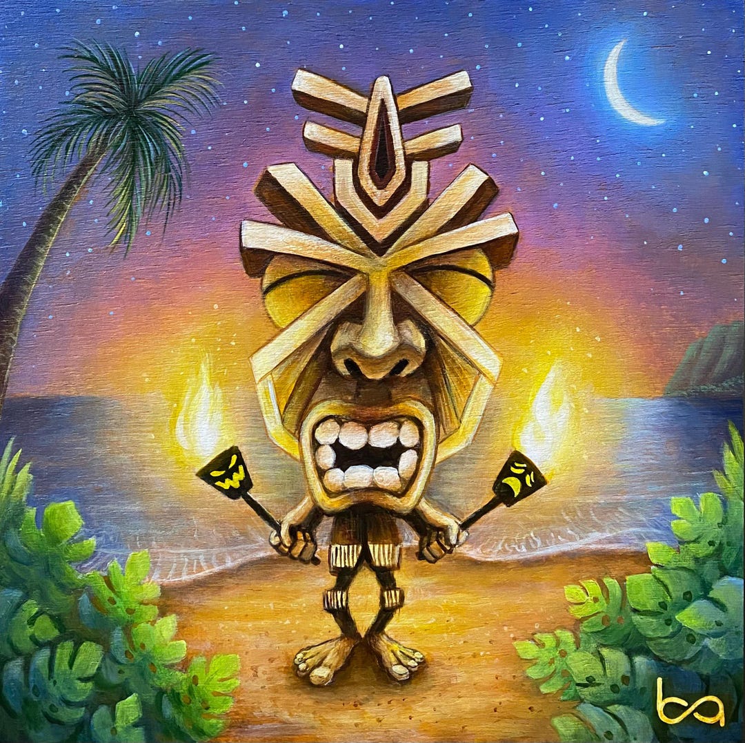 Torch Tiki - Hand Painted Original, 6x6" Acrylic Painting, Tiki Bar ...