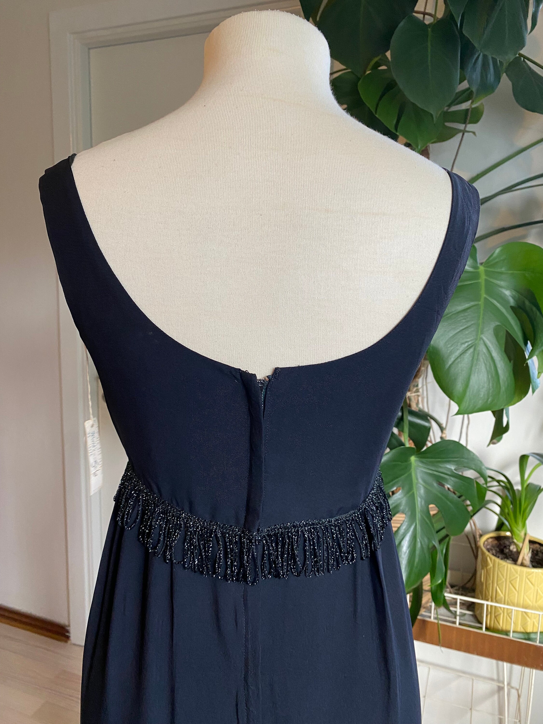 1950s-60s Vintage Maxi Black Crepe Cocktail Dress/ Sparkly - Etsy