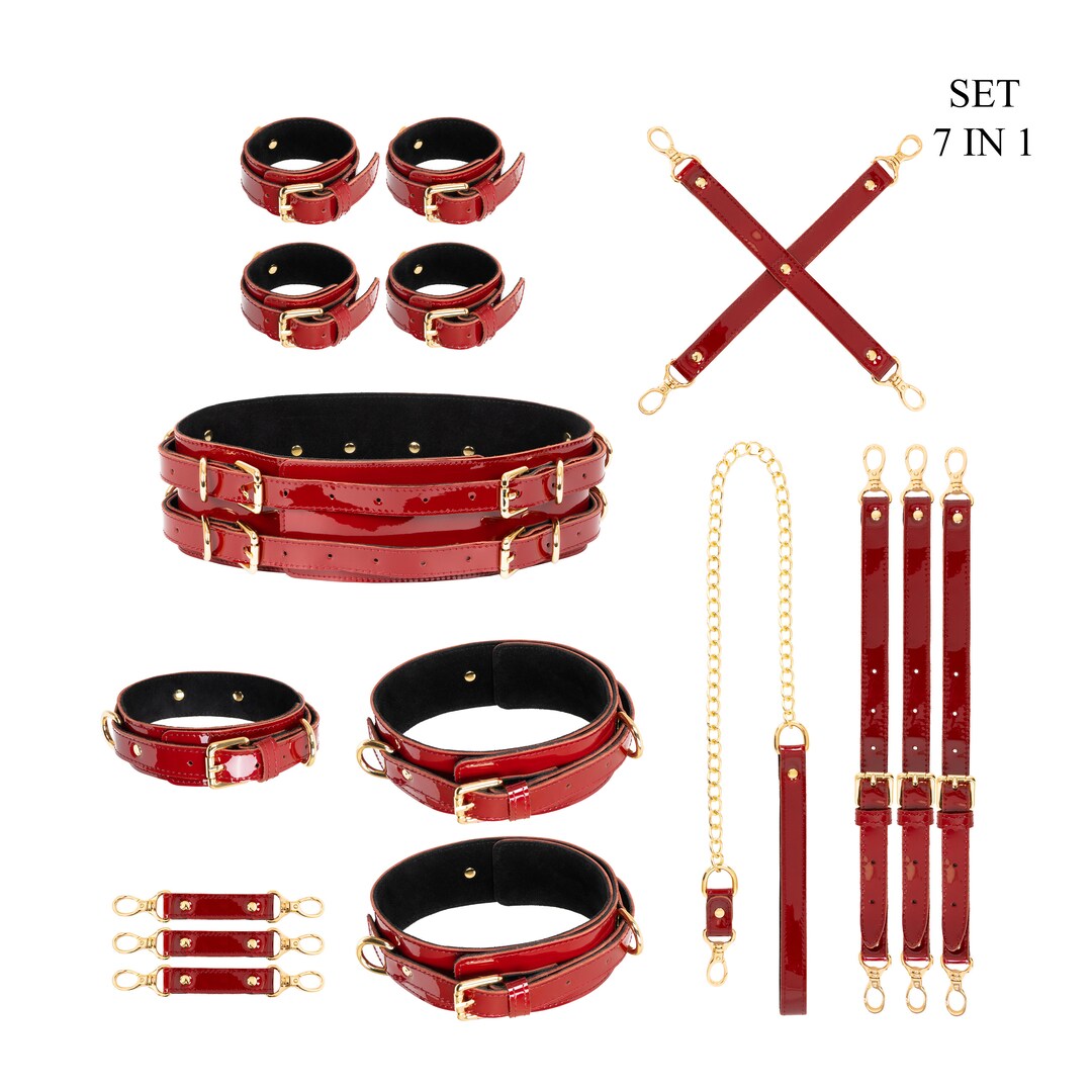 Lacquered Leather Set Restraint Bondage Set, Genuine Leather Harness ...