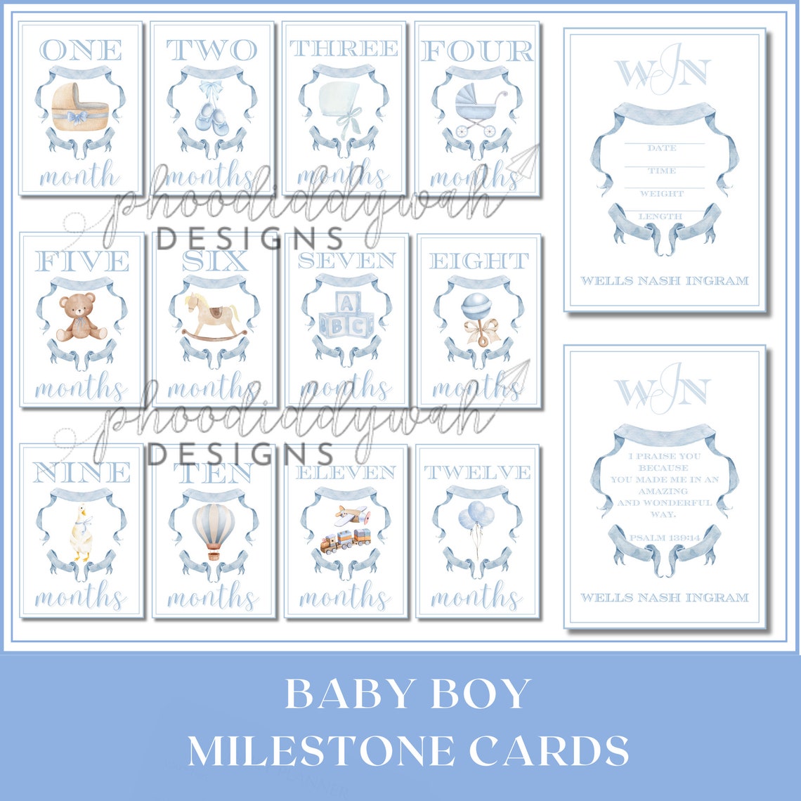 Baby Milestone Cards Boy Milestone Printable Blue Vintage Baby Monthly ...