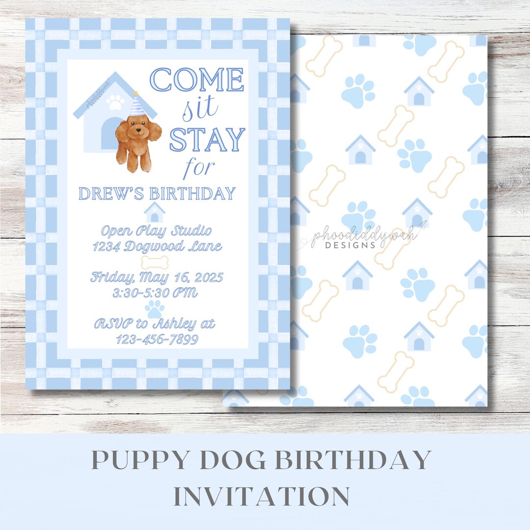 Puppy Dog Birthday Invitation | Come, Sit, Stay | Birthday Pawty Kids ...