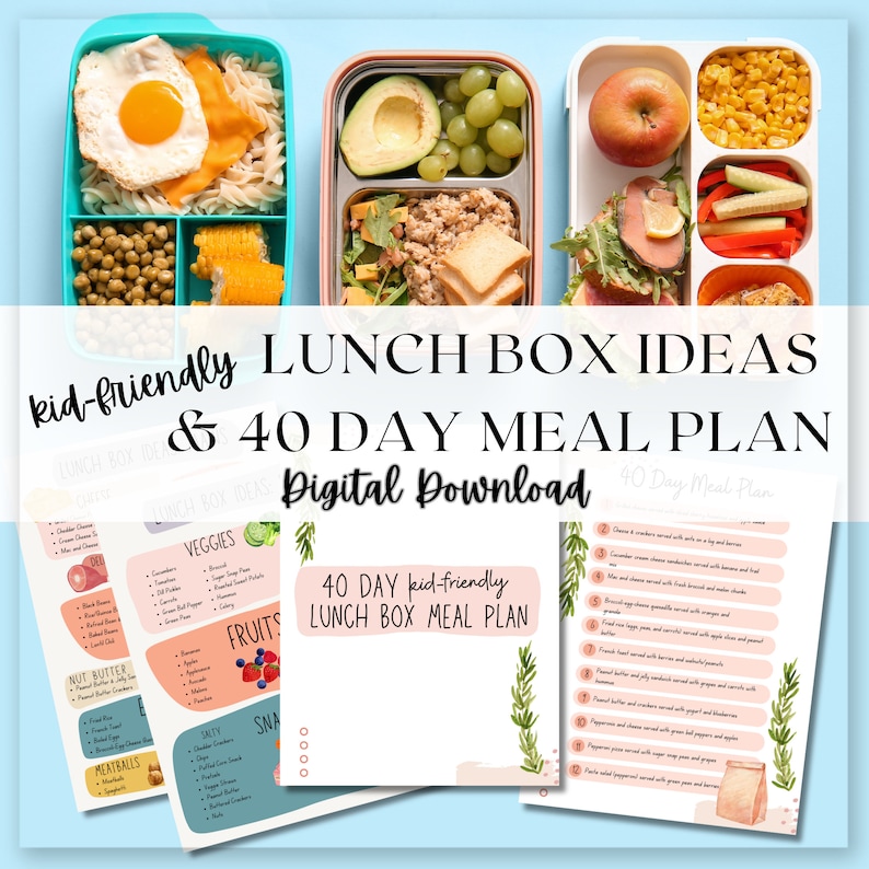 Lunch Box Ideas | 40 Day Kid-friendly Meal Plan | Lunch Box Meal ...