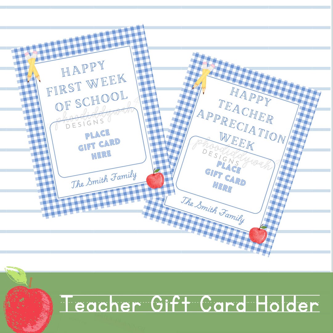 Back to School Gift Card Holder Printable | Blue Gingham Gift Card ...
