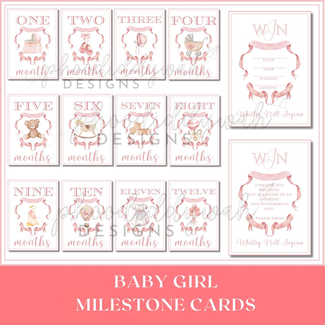 Baby Milestone Cards | Girl Milestone Printable | Pink Vintage Baby ...