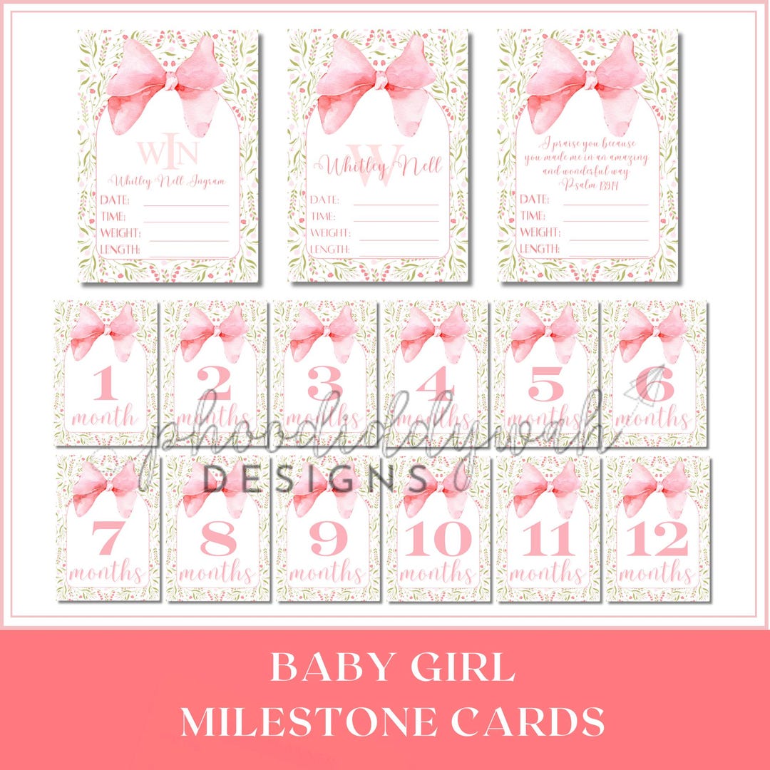 Baby Milestone Cards | Floral Milestone Printable | Pink Bow Baby ...