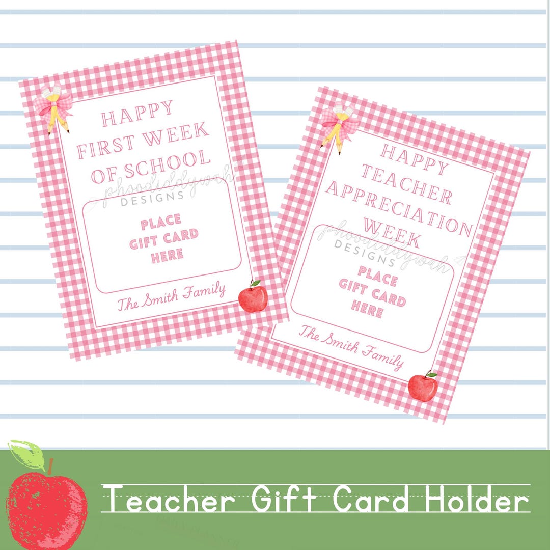Back to School Gift Card Holder Printable | Pink Gingham Gift Card ...