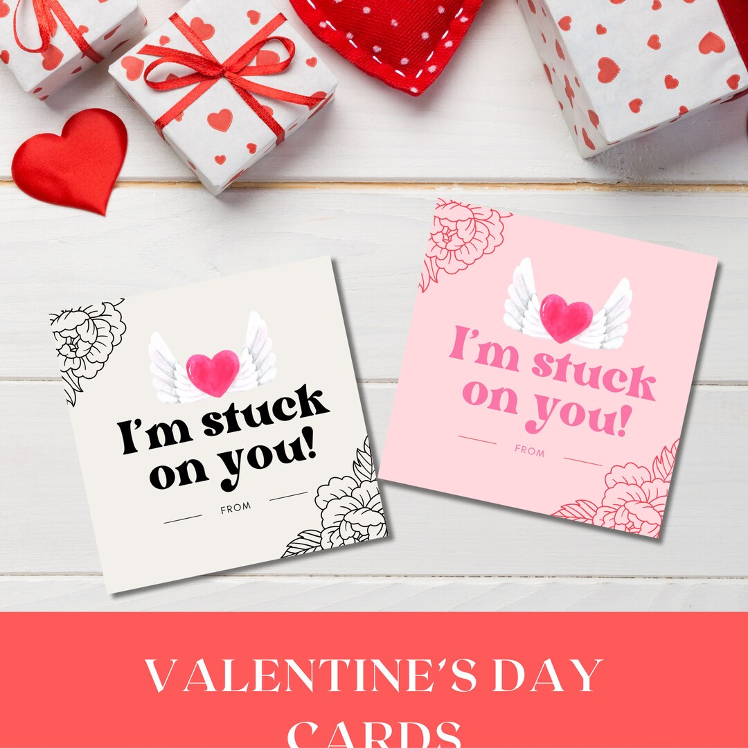 Tattoo Valentine's Cards Stuck on You Temporary Tattoo Valentine Favor ...