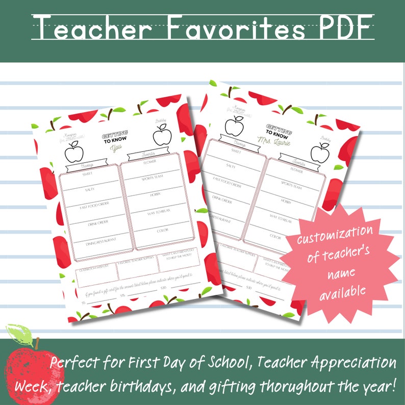 Teacher Favorites Questionnaire | Back to School Teacher Favorites List ...