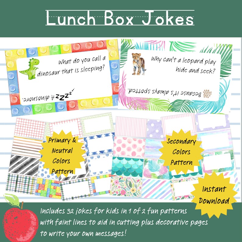 Lunchbox Jokes Kids' Jokes Lunch Notes Jokes for Kids Back to School ...
