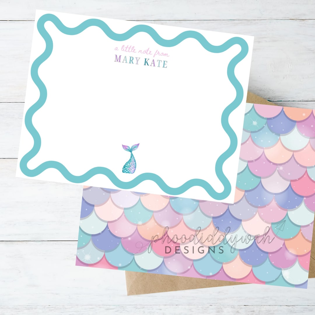 Mermaid Stationery Set | Mermaid Scale Note Cards | Girls' Shimmery ...