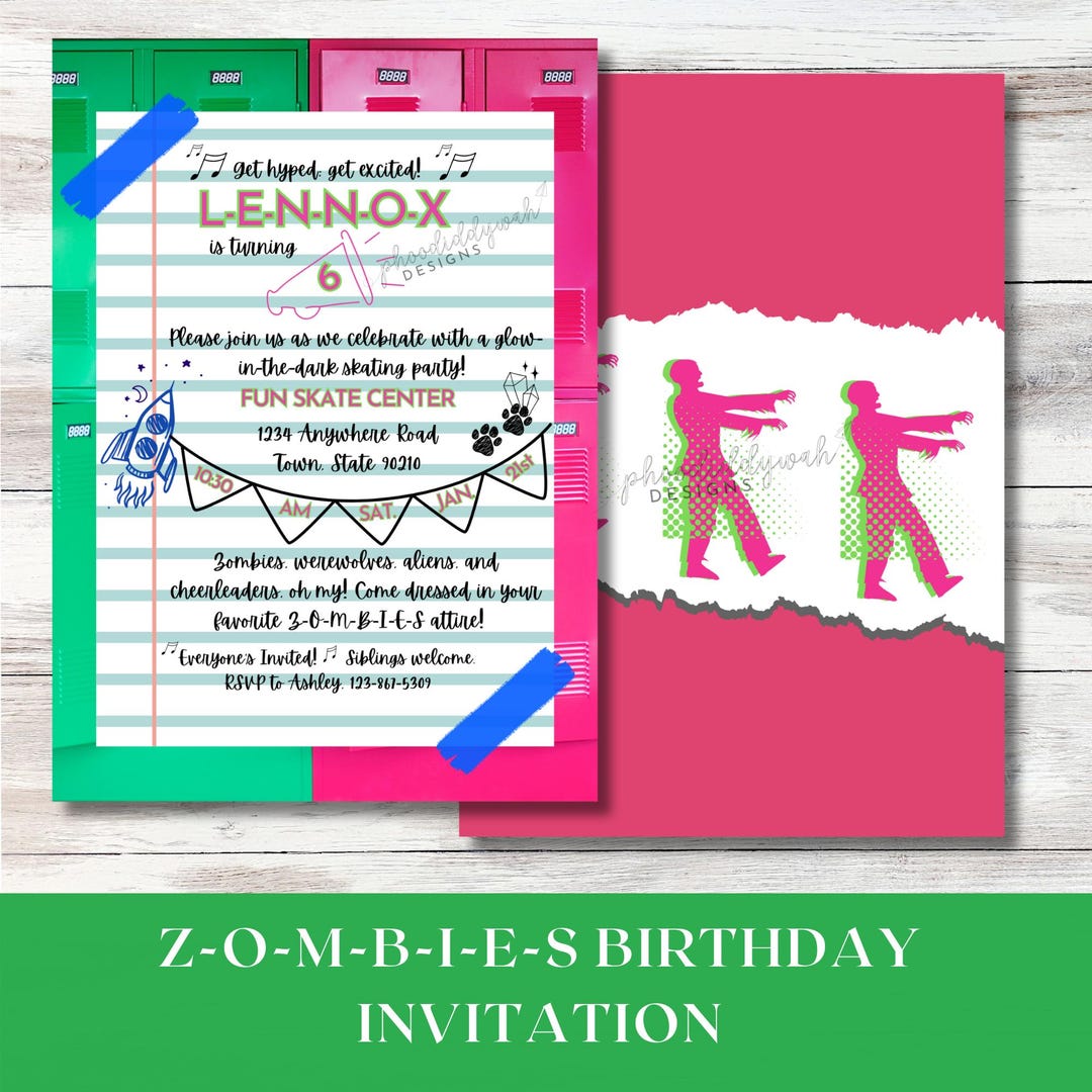 Z-O-M-B-I-E-S Birthday Invitation | Zombies & Cheerleaders Kids ...