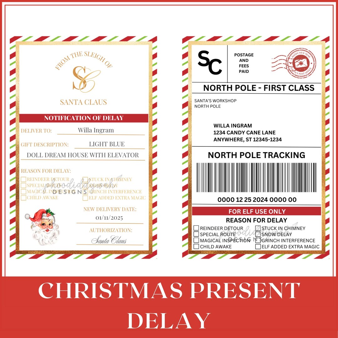 Late Gift Letter From Santa, Printable Delayed Gift, Lost Gift Template ...