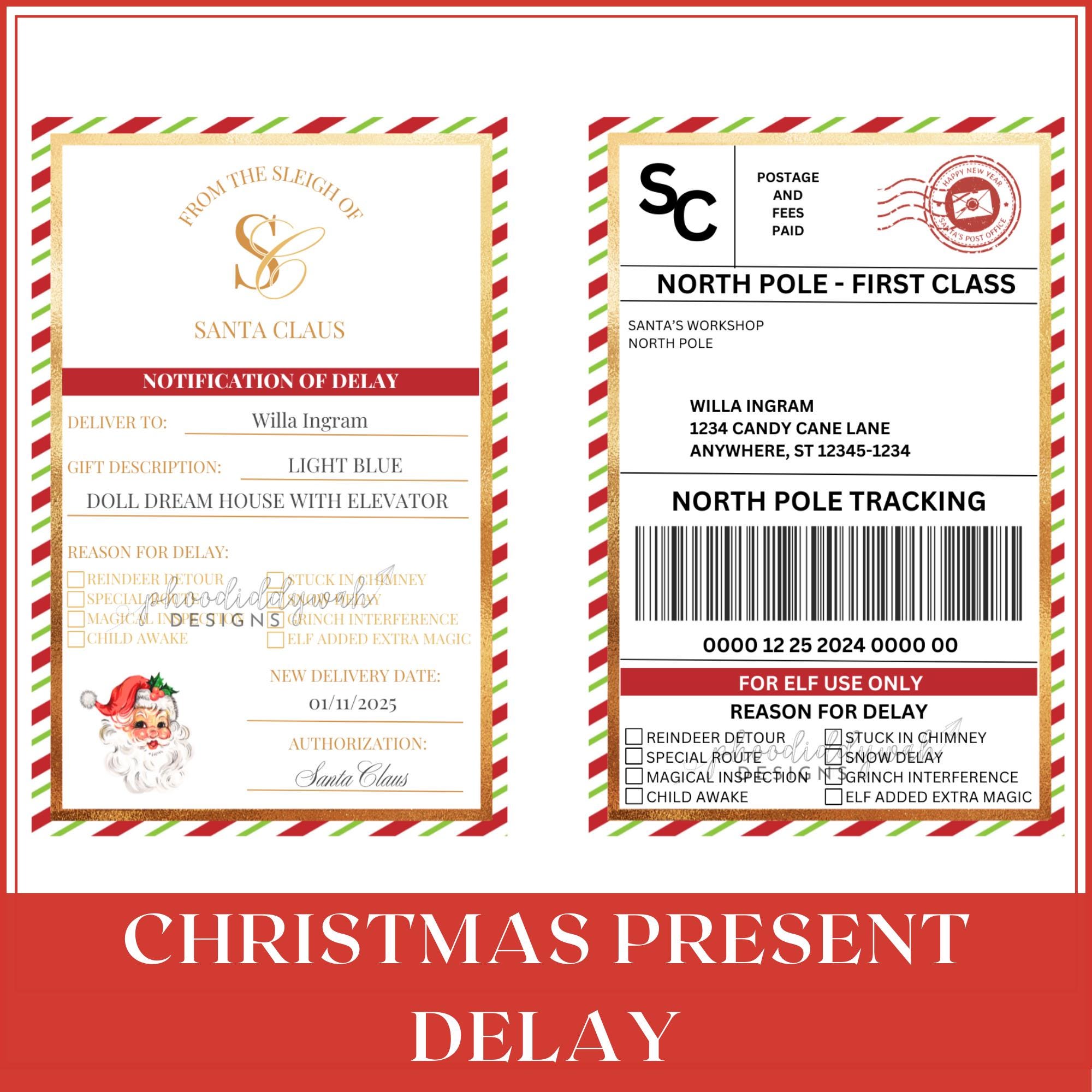 Late Gift Letter From Santa, Printable Delayed Gift, Lost Gift Template ...