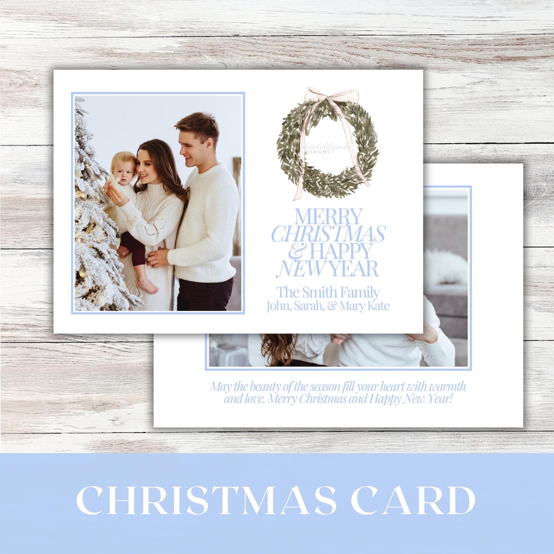 Printable Christmas Card Wreath Holiday Card Cream Bow Christmas Card ...