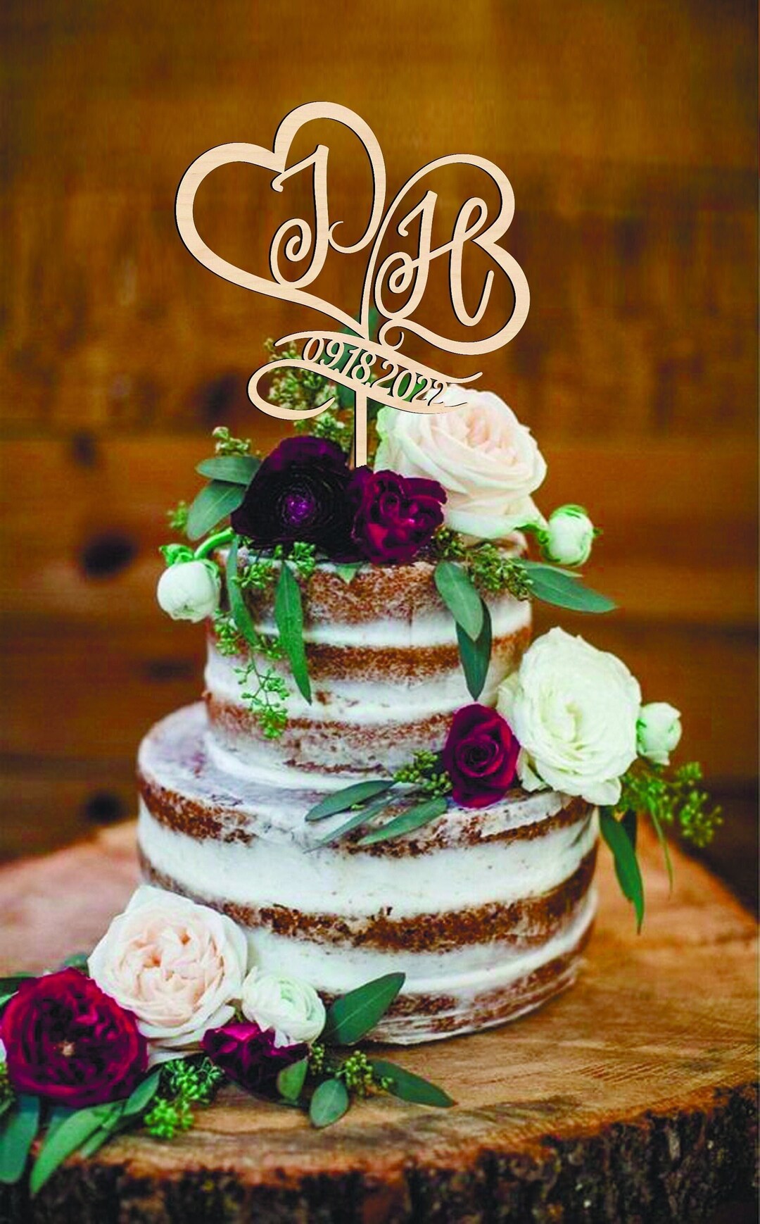 Personalized Wedding Cake Topper Two Heart Cake Topper J Letters Cake ...