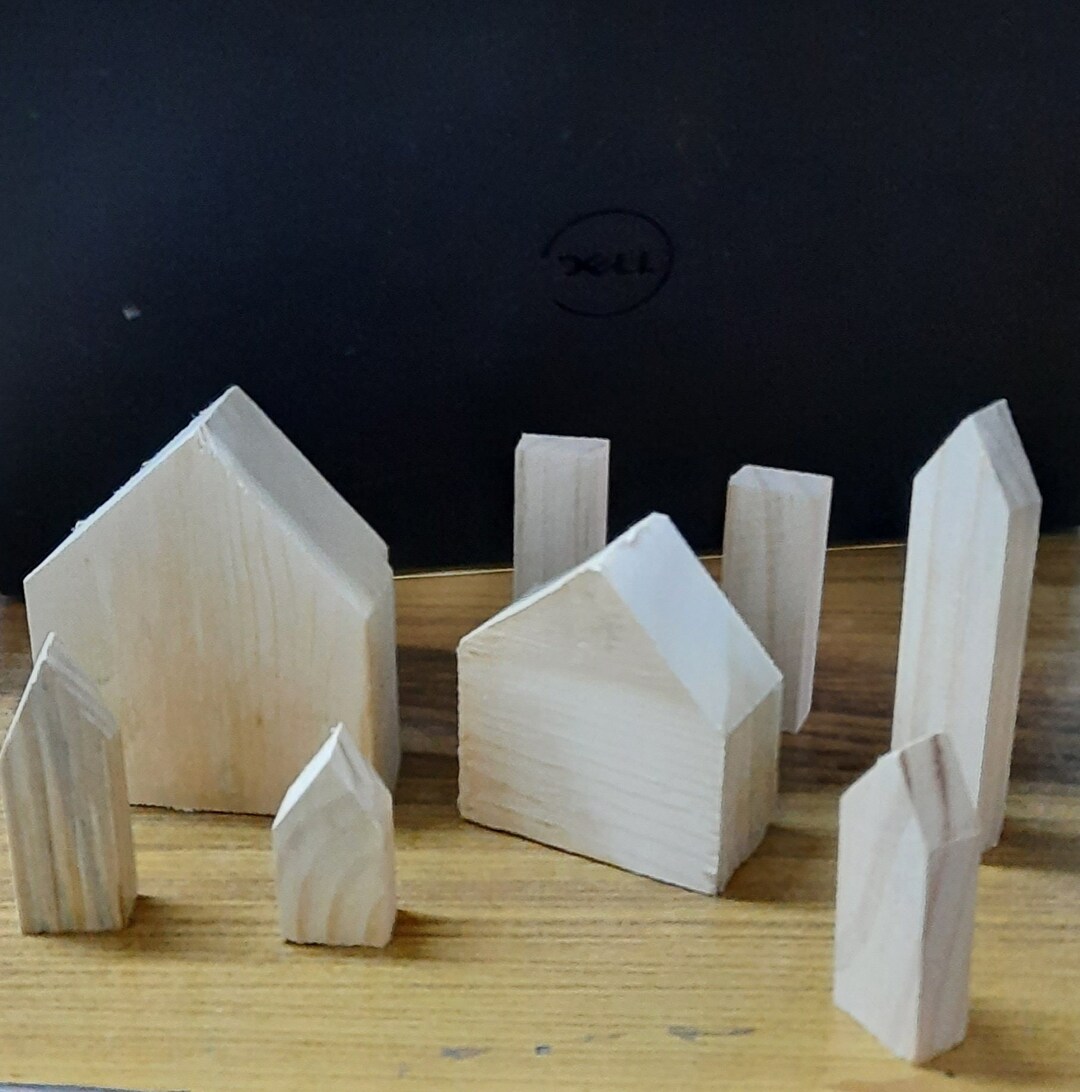 Wooden House Blocks, Set of 8 Wooden Houses, Small Village, Ready to ...