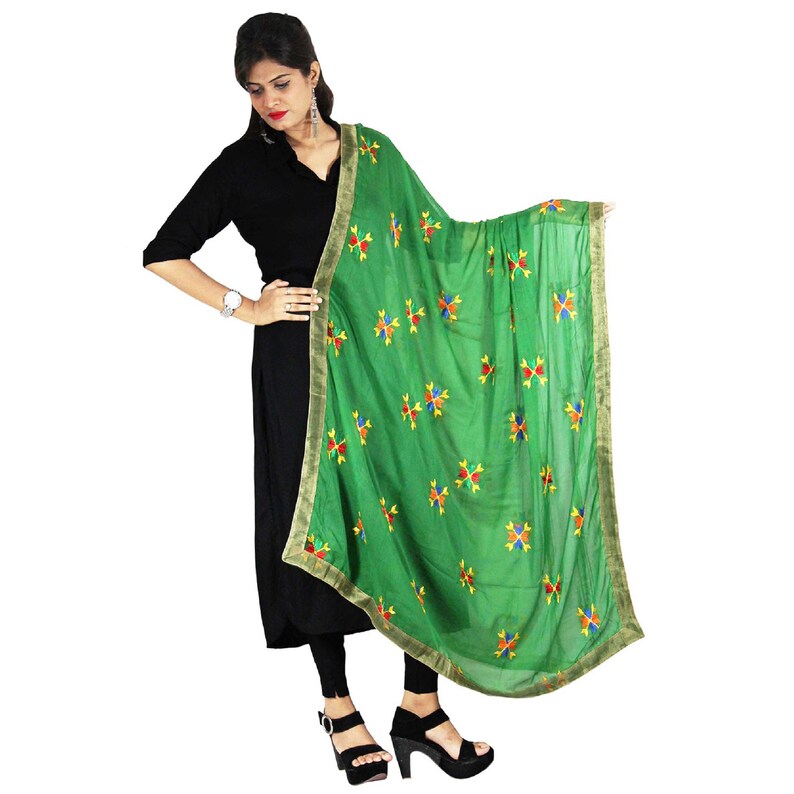 Phulkari Dupatta Scarf Chunni Indian Semi Chiffon Traditional | Etsy