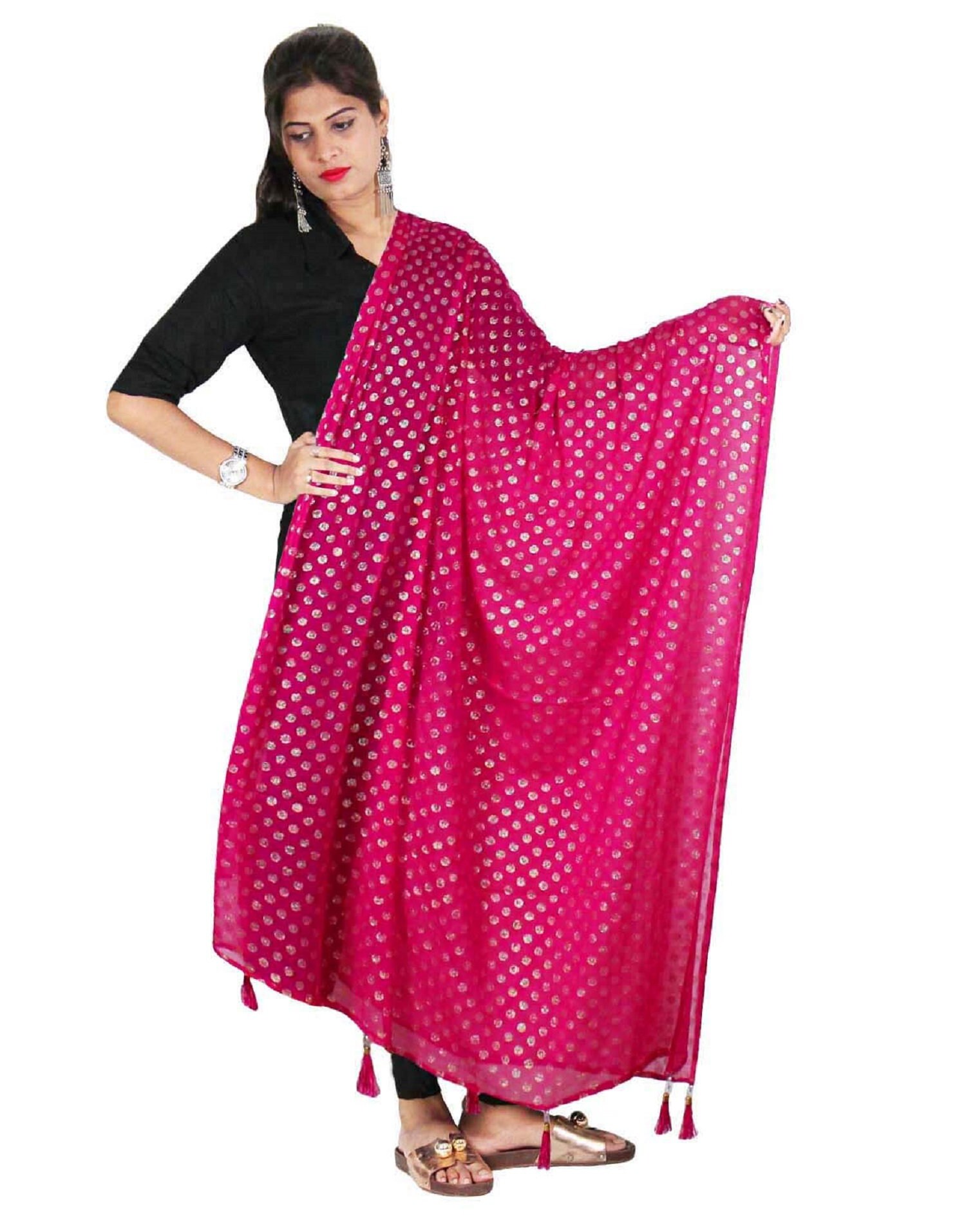 Golden Print Dupatta Scarf Chunni Sarong Tassel Shawl Neck | Etsy