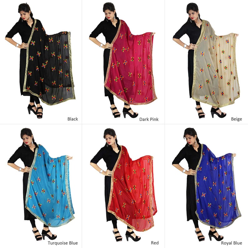 Phulkari Dupatta Scarf Chunni Indian Semi Chiffon Traditional - Etsy