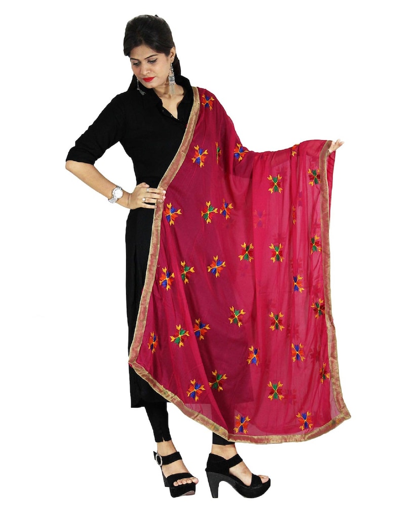 Phulkari Dupatta Scarf Chunni Indian Semi Chiffon Traditional - Etsy
