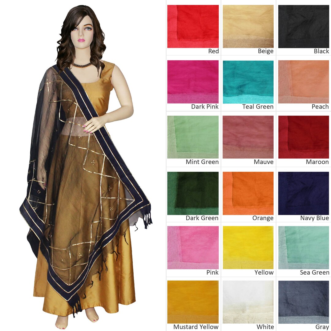 Organza Dupatta, Indian Chunni, Scarf, Gota Lace With Beaded Work Hijab ...