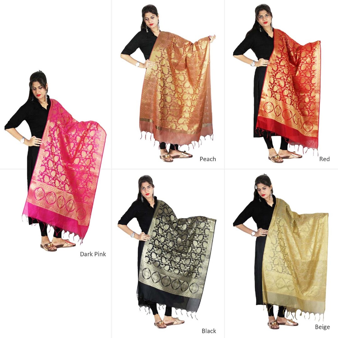 Banarasi Chunni Dupatta Scarf Chanderi Art Silk Zari Work - Etsy