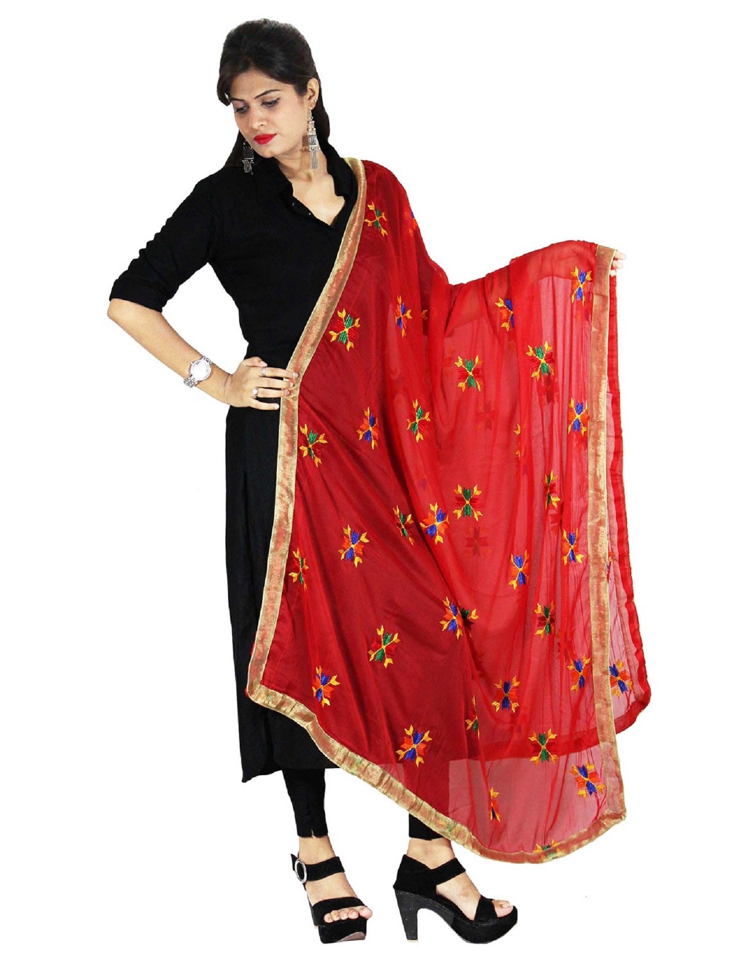 Phulkari Dupatta Scarf Chunni Indian Semi Chiffon Traditional | Etsy