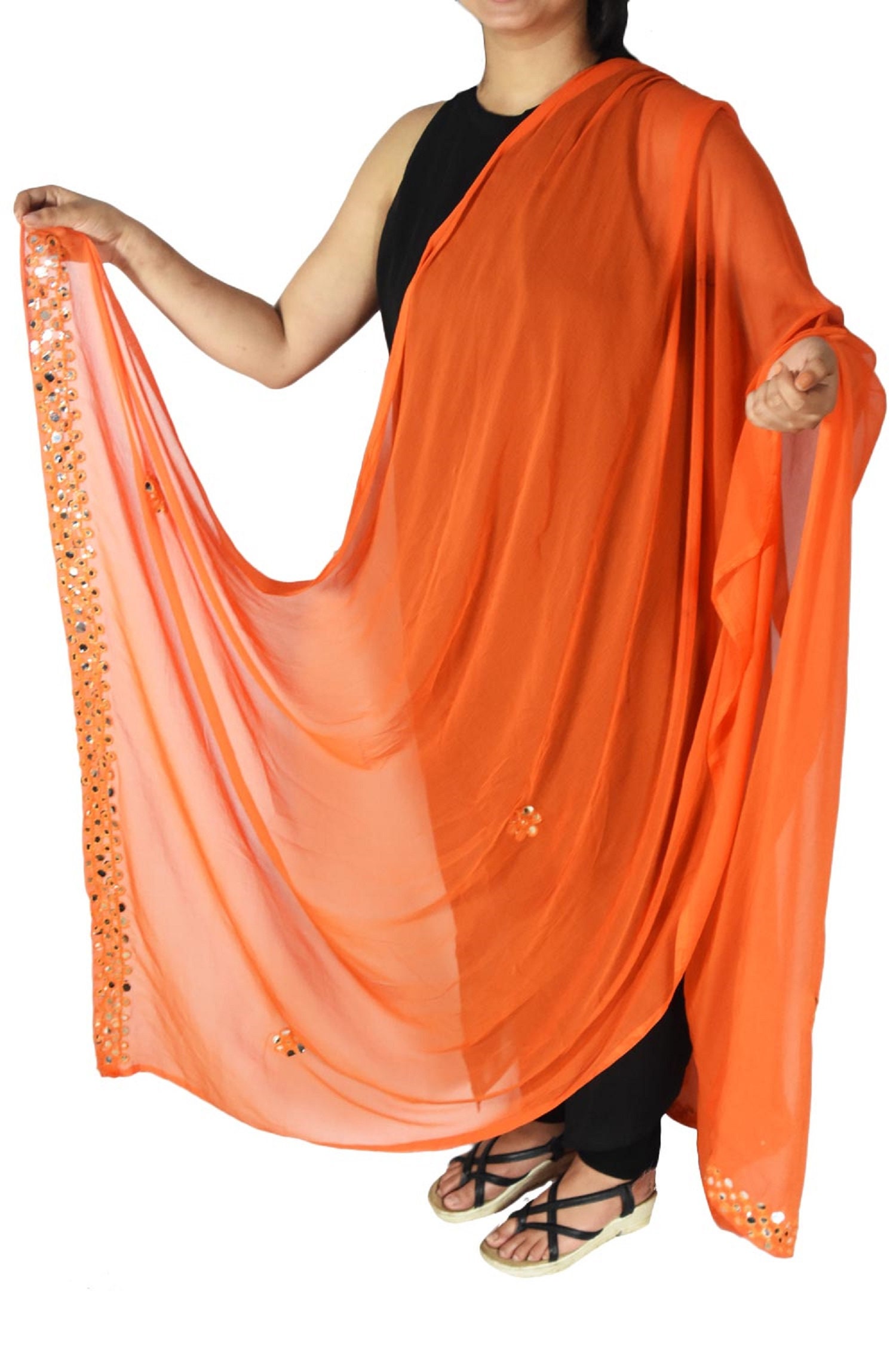 Dupatta Scarf Beautiful Mirror Border Semi Chiffon Hijab Wrap | Etsy