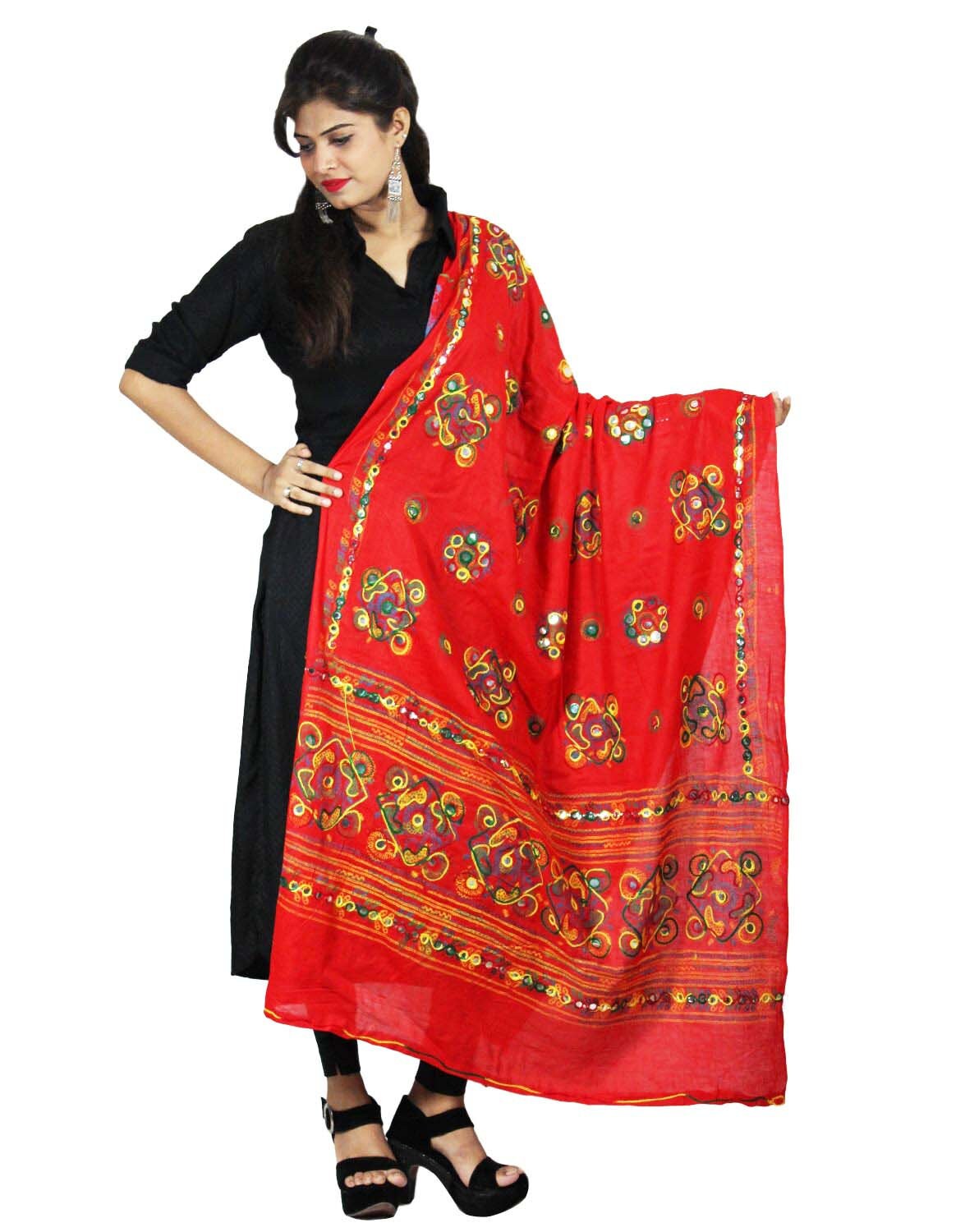 Cotton Dupatta Scarf Chunni Kutch Print Embroidery Neck Head | Etsy