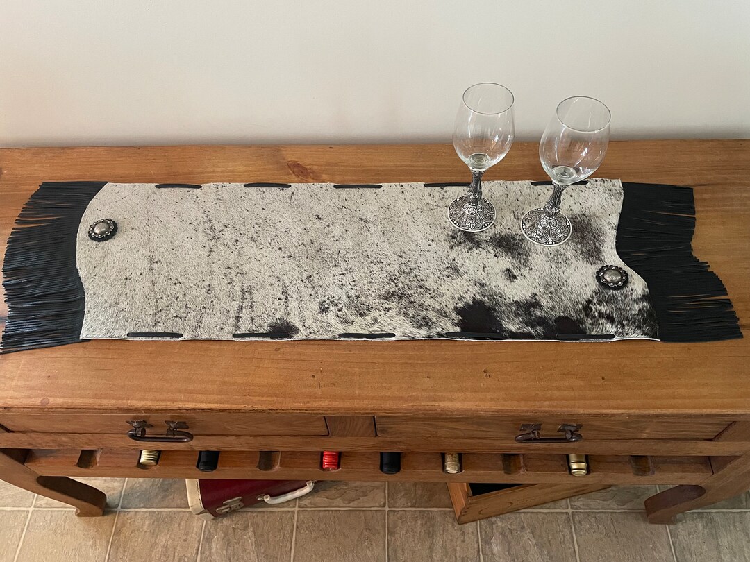 Western Style Black/white Cowhide Table Runner - Etsy