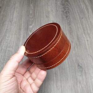 Leather Round Jewelry Box, Handmade Round Leather Case, Round Leather ...