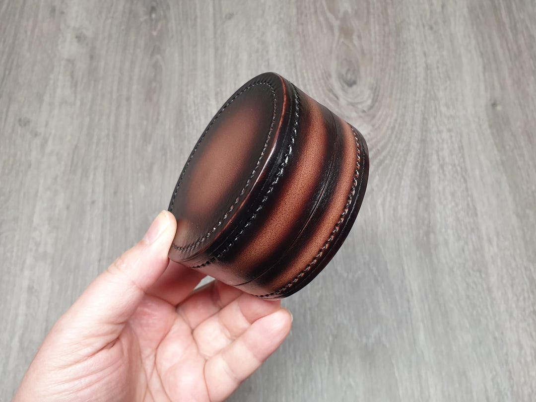 Round Leather Case, Round Leather Box, Round Jewelry Box, Headphones ...
